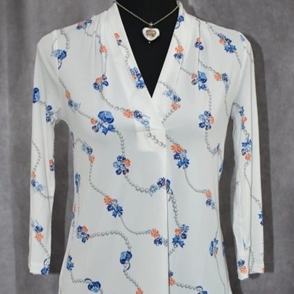 Charter Club | Tops | Charter Club White Blouse With Floral In Blue And ...
